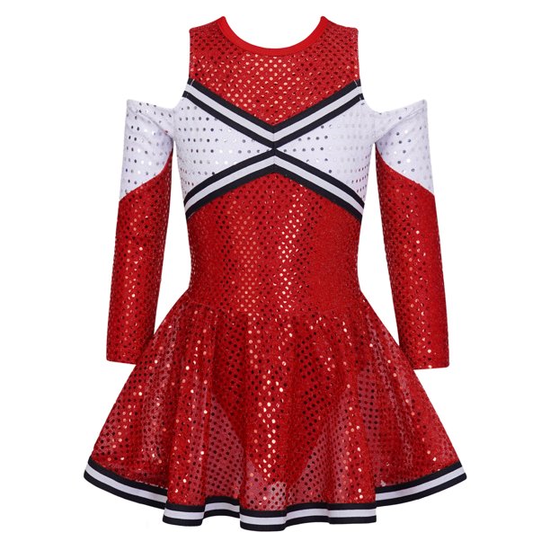 Yeahdor Girls Cheer Leader Long Sleeve Shiny Dress Halloween Carnival ...