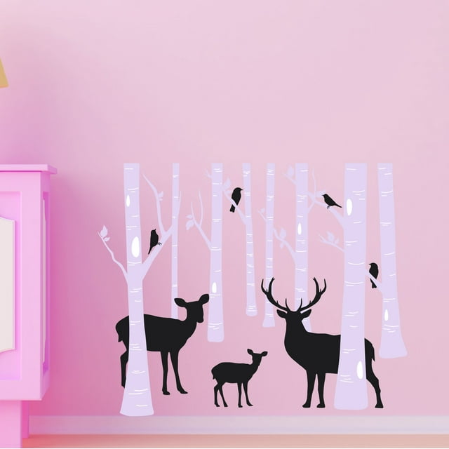 Outdoor Scenes Wall Decal Beautiful Wildlife Reindeer and Birds in ...