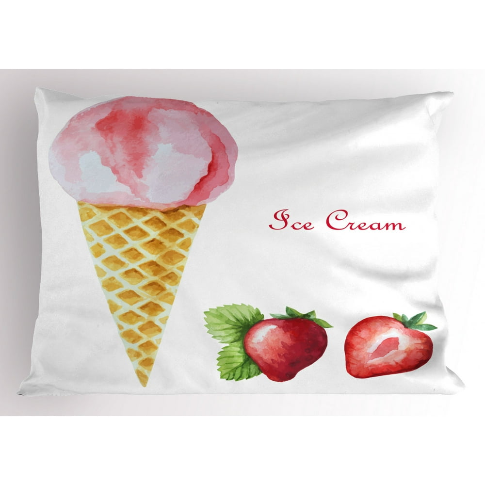 Ice Cream Pillow Sham Watercolor Strawberry Flavor Summer Kids Girls ...