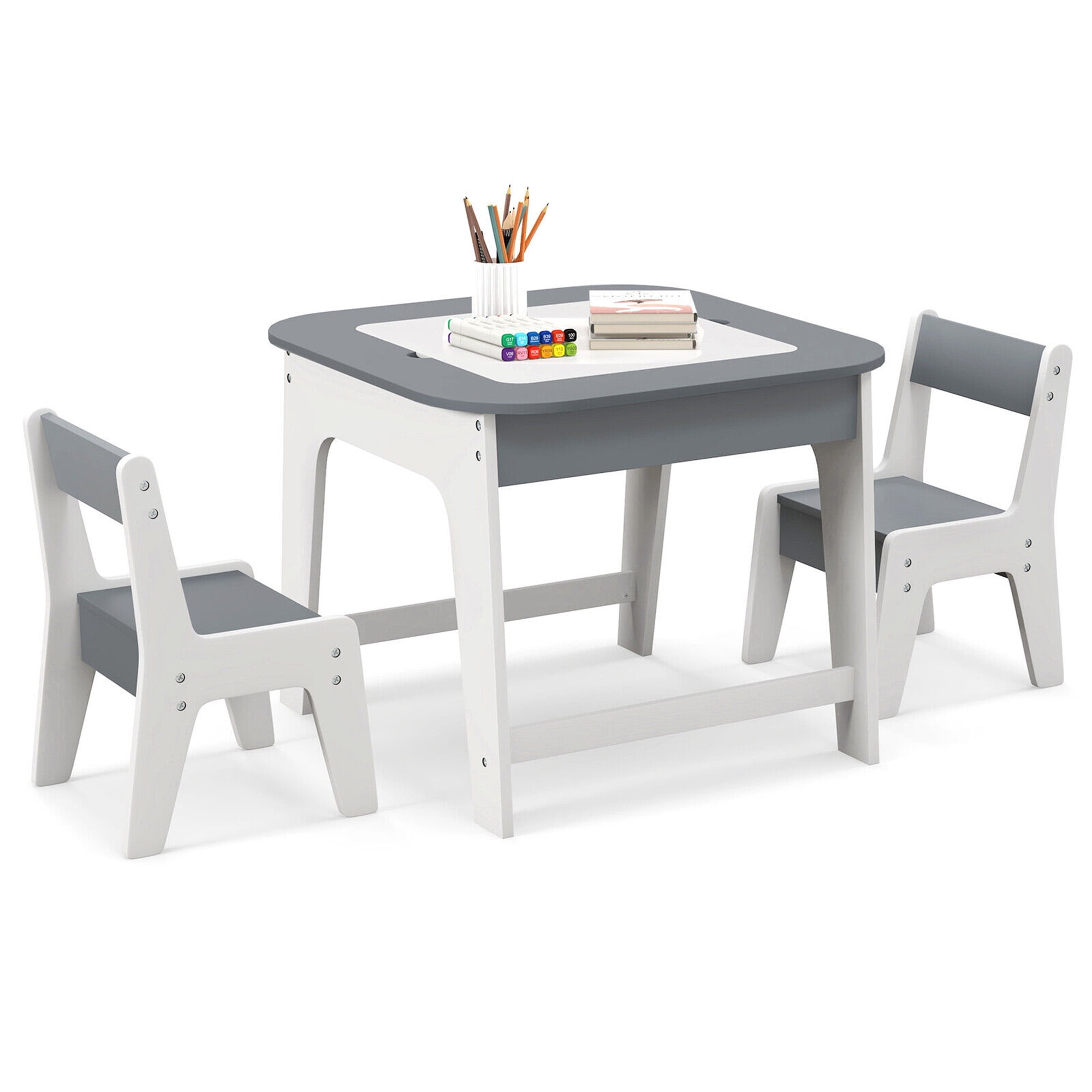 Click here for Gymax 3-In-1 Kids Wooden Table & 2 Chairs Set W/ S... prices