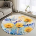 Area Rug 36in, Rustic Yellow Flower Purple Dragonfly Floor Carpet ...