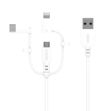 onn Tri-Tip 6' WHT Micro-USB Male to Female Lightning to USB-C Cable ...