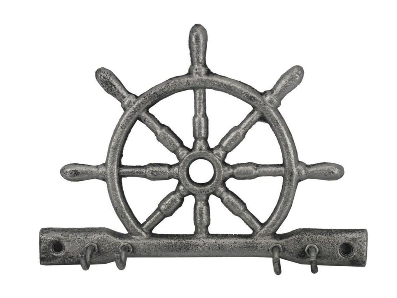 Hampton Nautical Rustic Silver Ship Wheel with Nautical Hook 8 ...