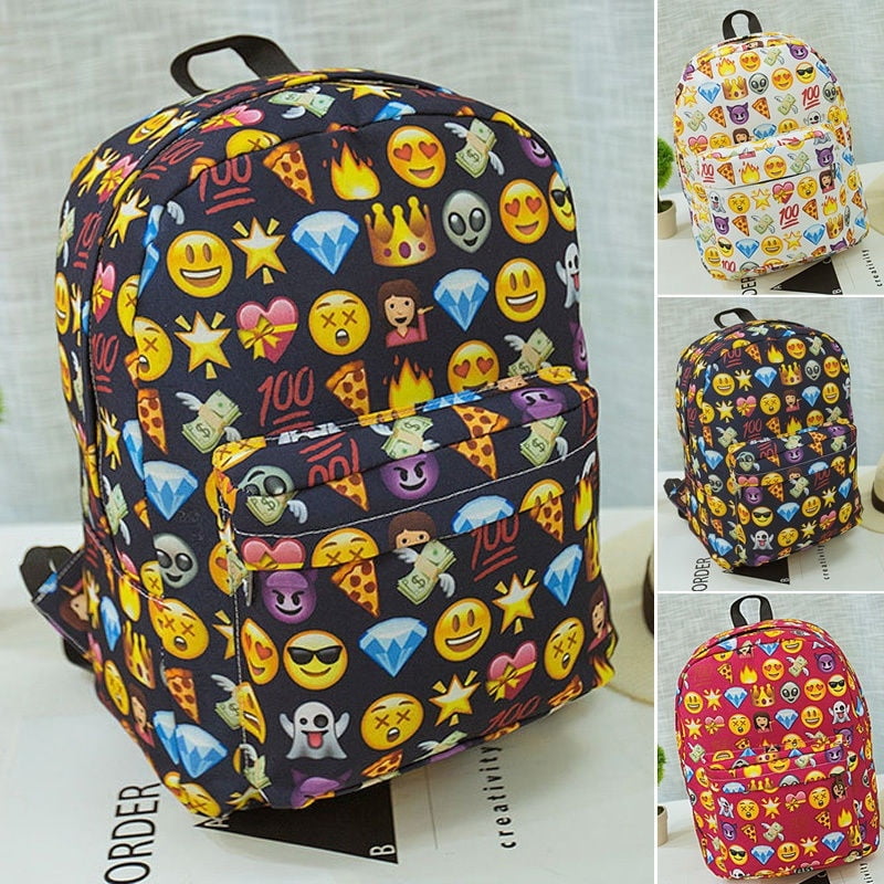 Womens Girls Boys Smiley Emoji Backpack Funny Emoticon Pack School ...