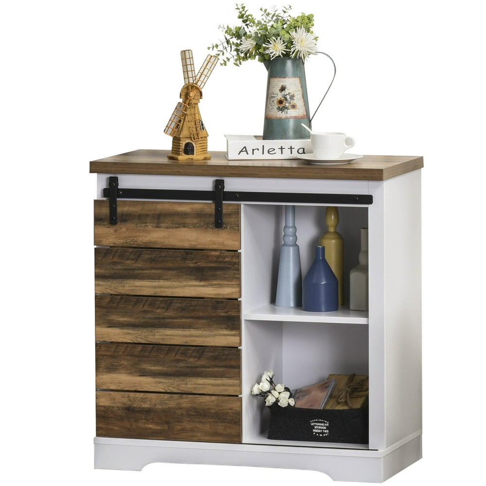 HOMCOM Rustic Farmhouse Accent Side Cabinet Buffet Sideboard with ...