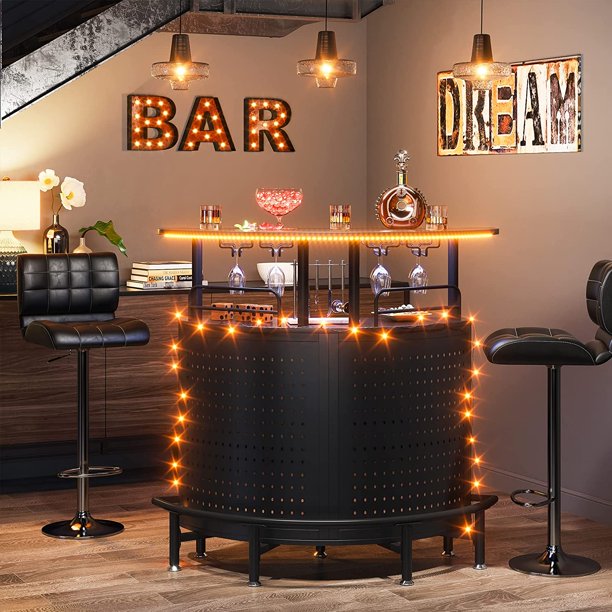 Tribesigns Home Bar Unit, 3-Tier Smart Bar Table with Led Lights, Wine ...