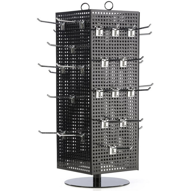 Countertop Pegboard Spinner Rack, Magnetic, 60 Hooks (Black with Chrome ...