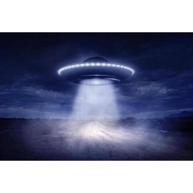 Alien Spaceship UFO Landing on Rural Road Fantasy Photo Poster Aliens ...