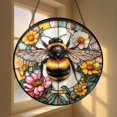 Bee Floral Window Hanging Decor, Stained Glass Style Botanical ...
