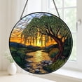 Willow Tree by Lake at Sunset Stained Glass Effect Suncatcher, Calm ...