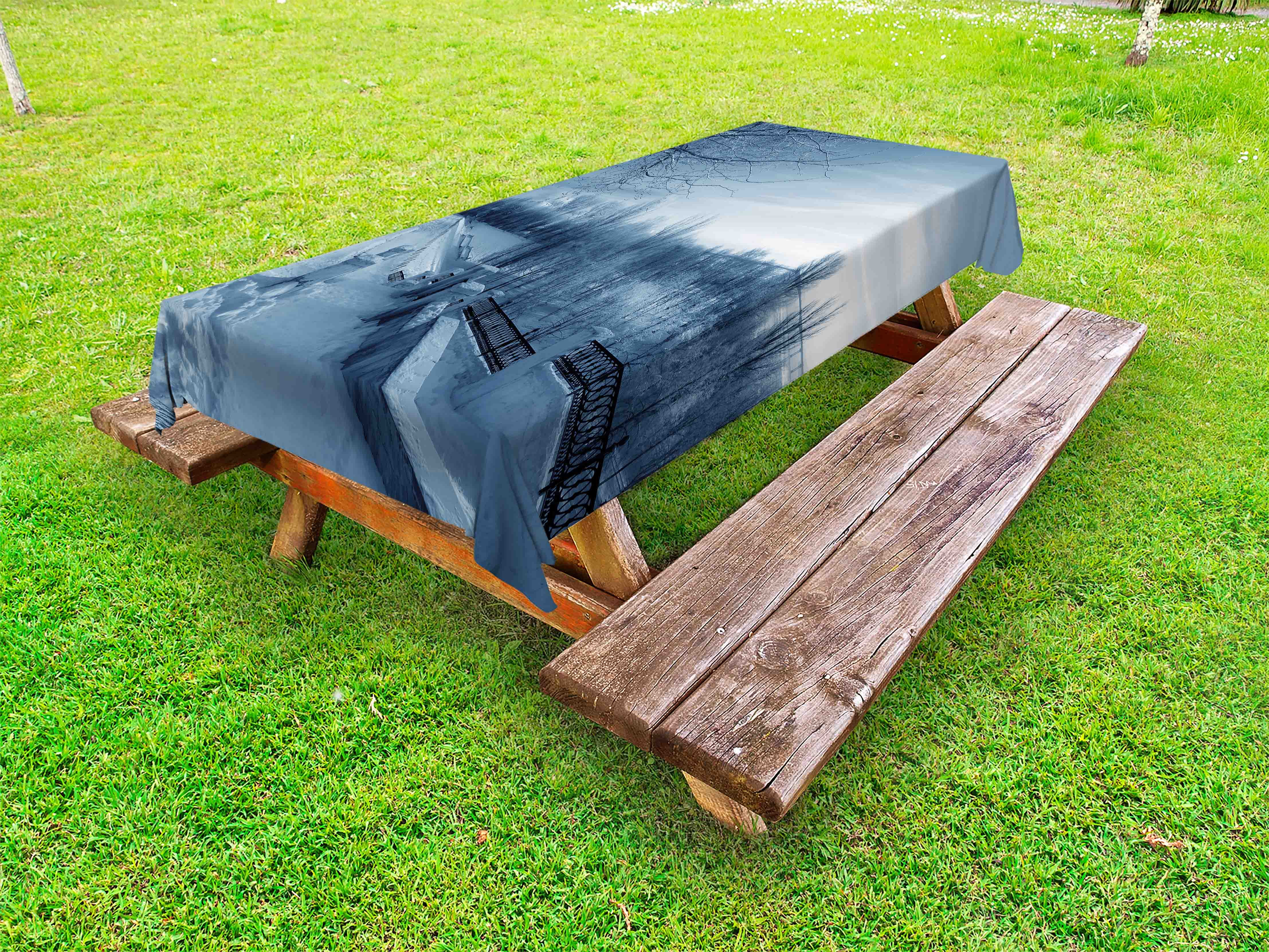 Winter Outdoor Tablecloth, Ice Cold Frozen Snowy Scenery from Castle ...