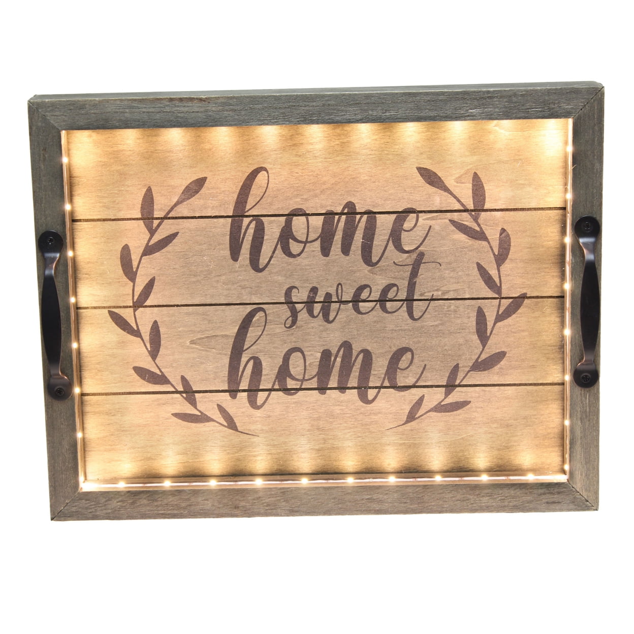 Salento Farmhouse Rectangular Decorative LED Light Up Wooden Serving ...
