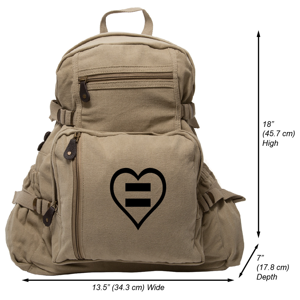 Human Rights Equal Sign Heart Heavyweight Canvas Backpack Bag in Khaki ...