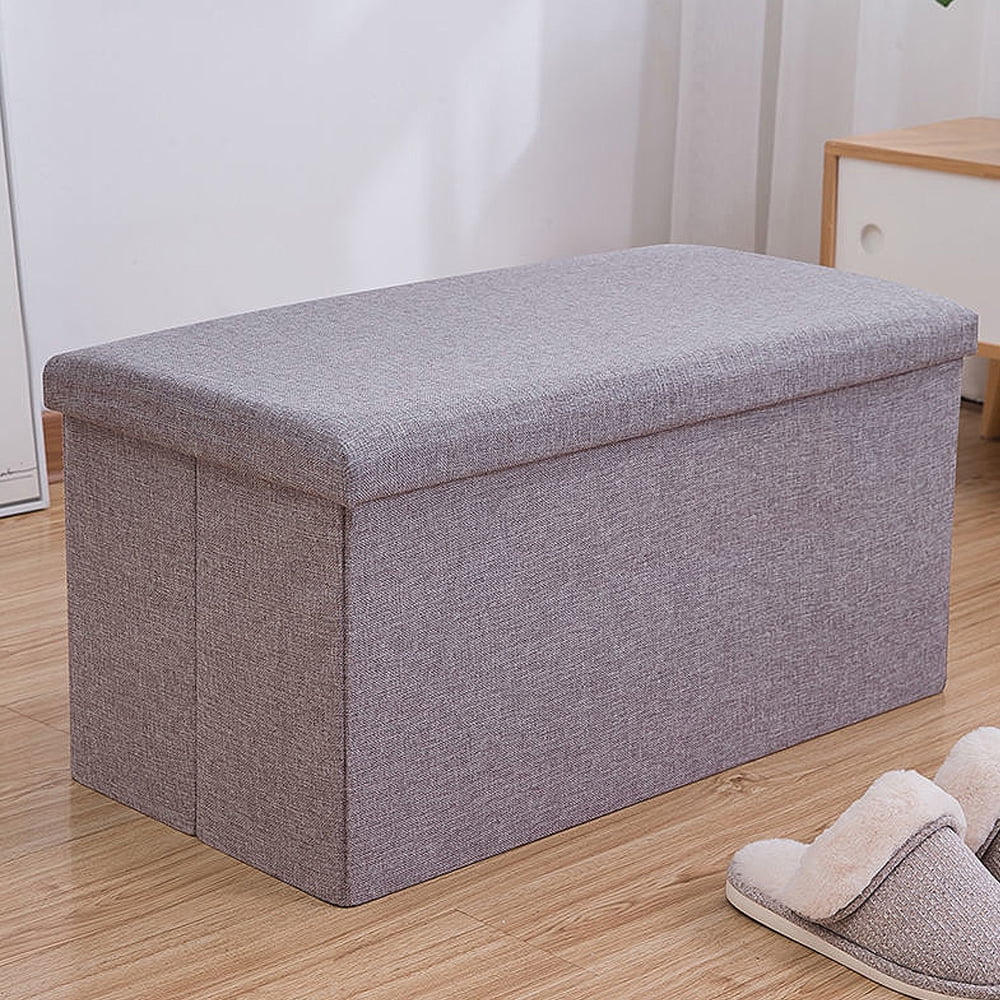 Mrmosy Large Gray Collapsible Storage Ottoman Cube, 30" L Linen Fabric ...