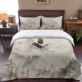 Beige Misty Mountains Duvet Cover Set King Size, Zen Flying Birds Peaks ...