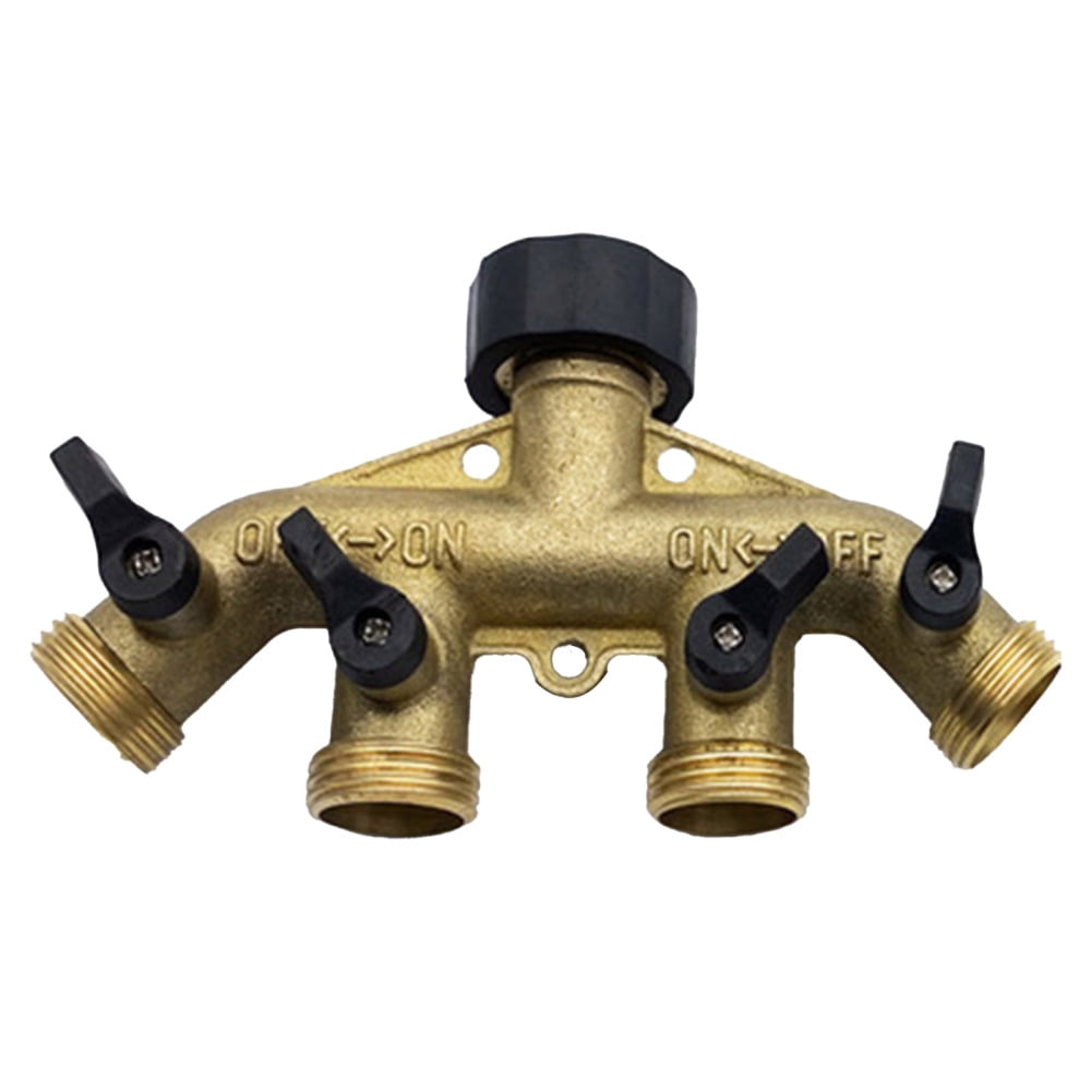 Brass Garden Hose Splitter (4 Way) Hose Spigot Adapter 4 Valves Heavy ...