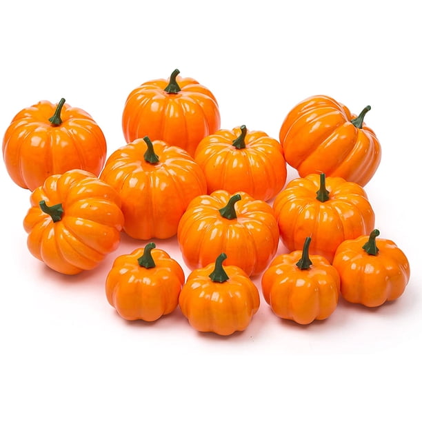 KSCD 12 Pack Artificial Assorted Pumpkins, Mini Fake Pumpkins ...