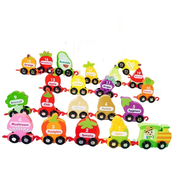 Wooden Words Train Set with Smooth Edges Assembly Fruits and Vegetables ...