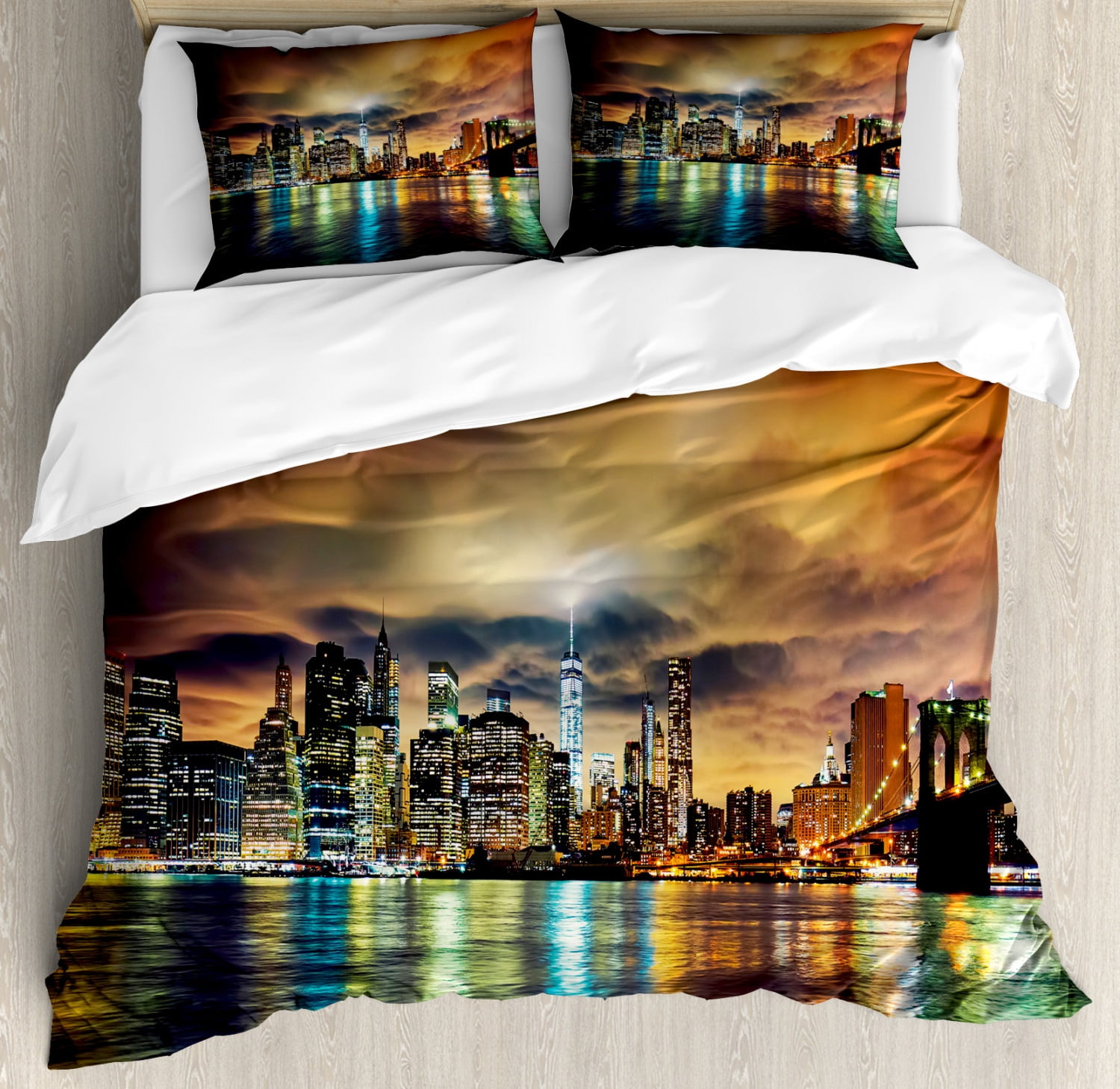 City Duvet Cover Set Queen Size, Fantasy Dramatic Sky in New York at ...