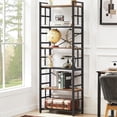 6 Tier Industrial Bookshelf, 70.7H Metal Frame With Wood Shelves, Black ...