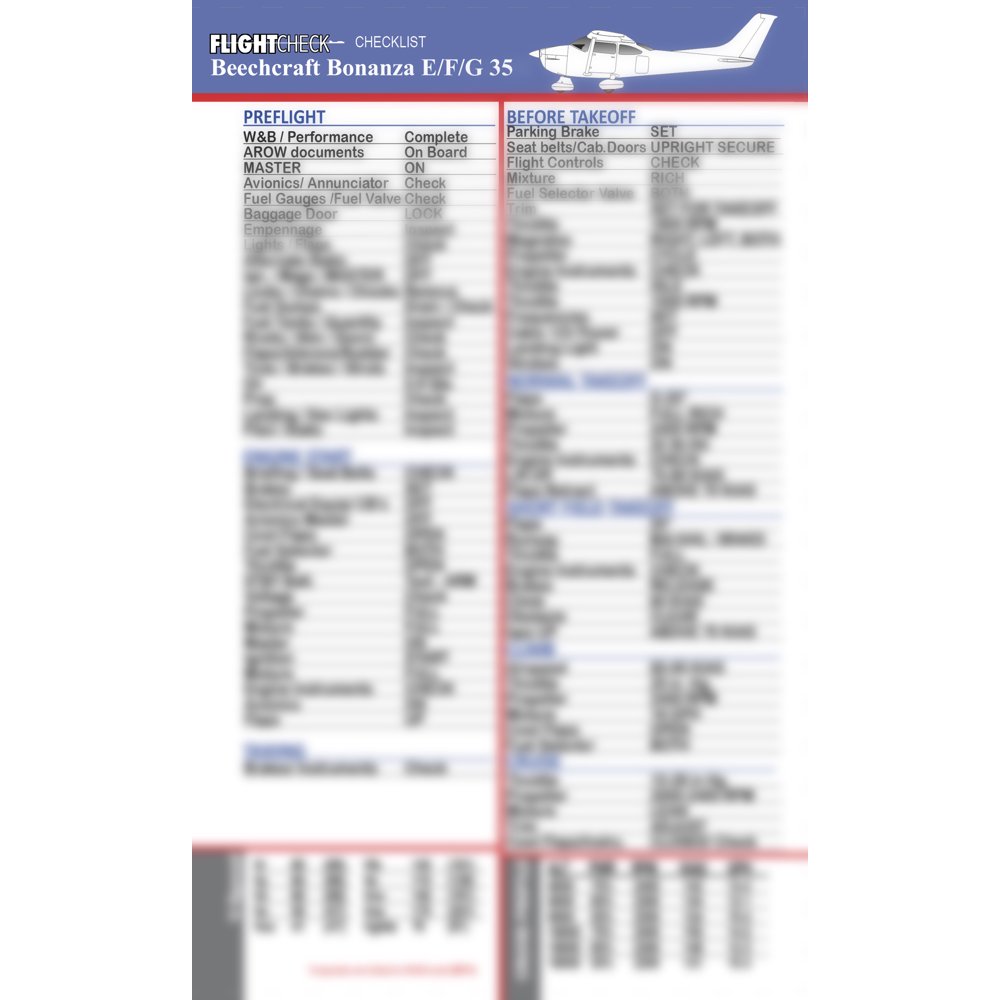 FlightCheck Checklist - Beechcraft Bonanza E/F/G35 - Walmart.com ...
