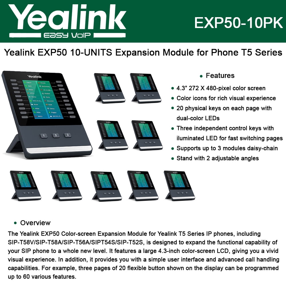 Yealink EXP50 10-UNITS Expansion Module for Phone SIP-T58V T58A T56A ...