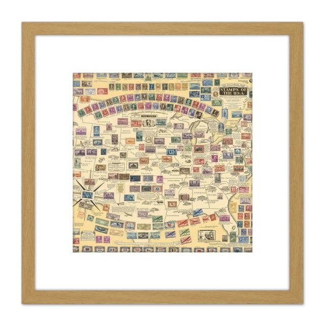 Map Ernest Dudley Chase 1947 Stamps USA Pictorial 8X8 Inch Square ...