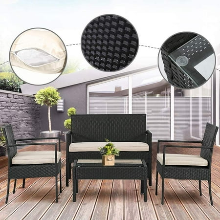 Wicker Patio Furniture 4 Piece Patio Set Chairs Wicker Sofa Outdoor ...
