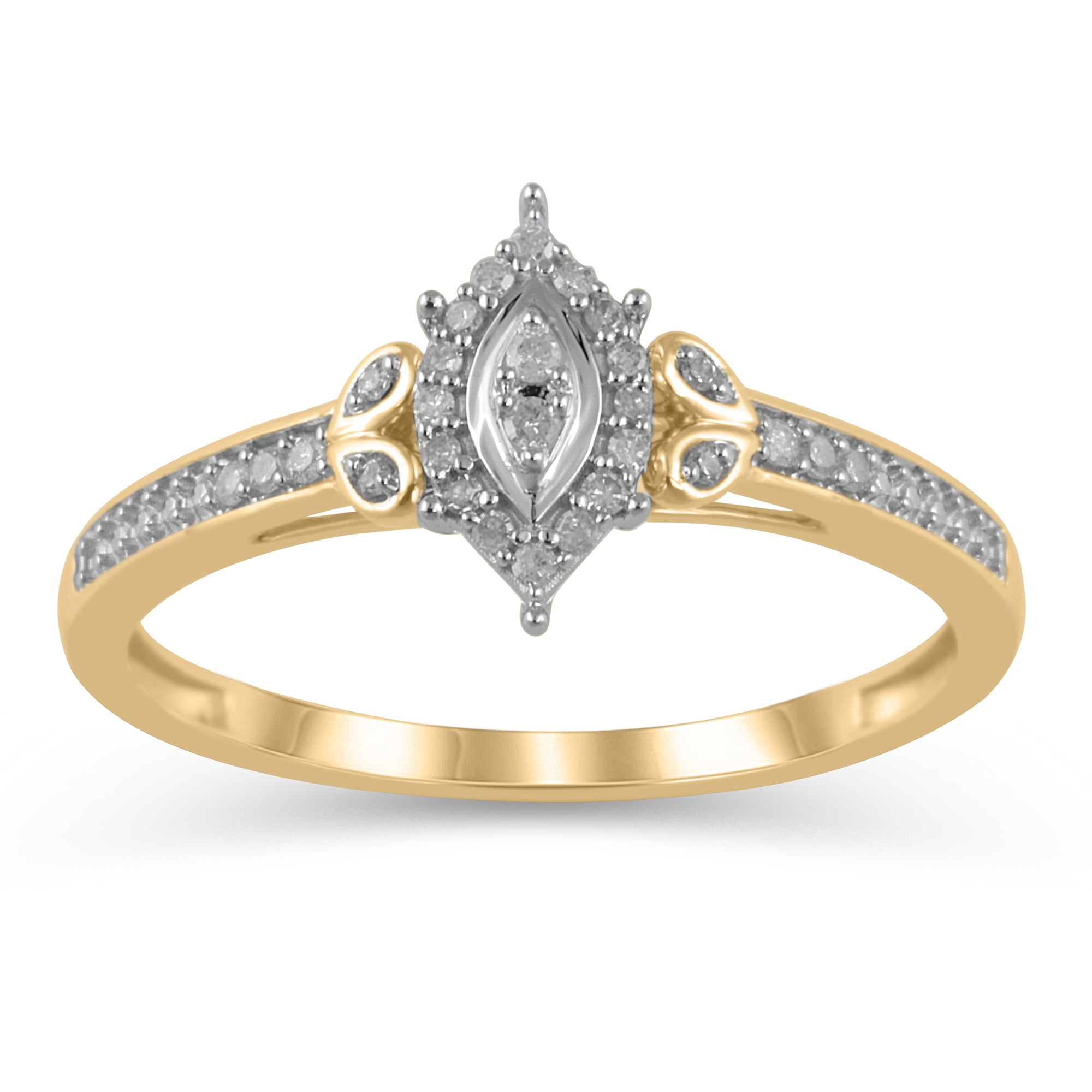 1/10 Carat T.W. JK-I2I3 diamond marquise promise ring in 10K Yellow ...