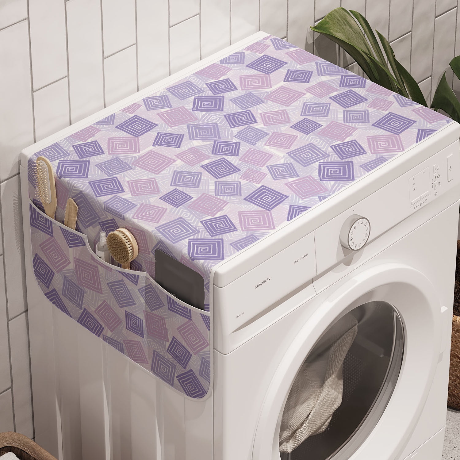 Geometric Washing Machine Organizer, Ornamental Scattered Spiral Square ...