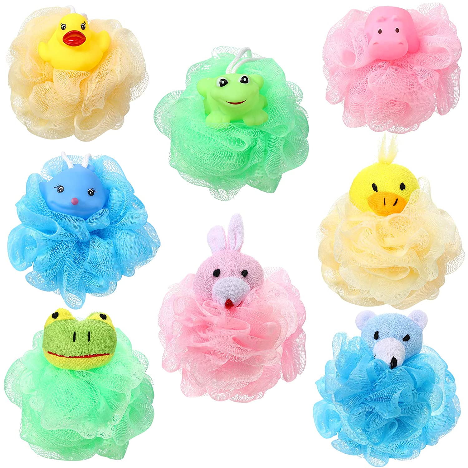 8 Pieces Bath Sponges Animal Kids Loofah Bath Pouf Mesh Bath Sponges ...