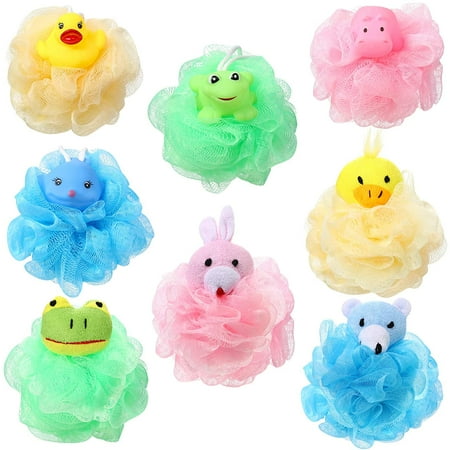 8 Pieces Bath Sponges Animal Kids Loofah Bath Pouf Mesh Bath Sponges ...
