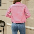 Women's Lightweight Basic Solid Color Denim Jacket with Pockets, Button ...