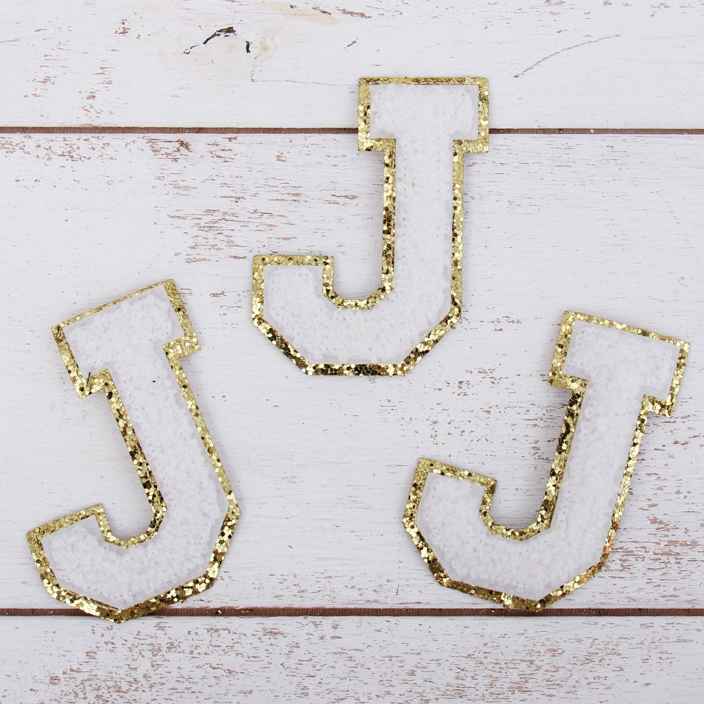 3 Pack Chenille Iron On Glitter Varsity Letter "J" Patches - White ...