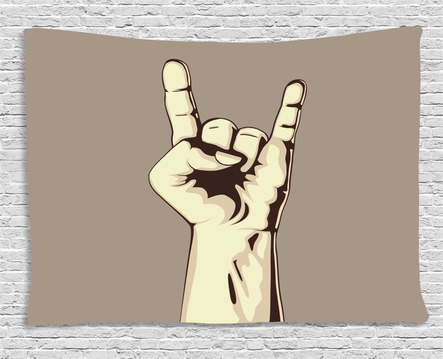 Rock Music Tapestry, Devil Sign Vintage Symbol Illustration Hand ...