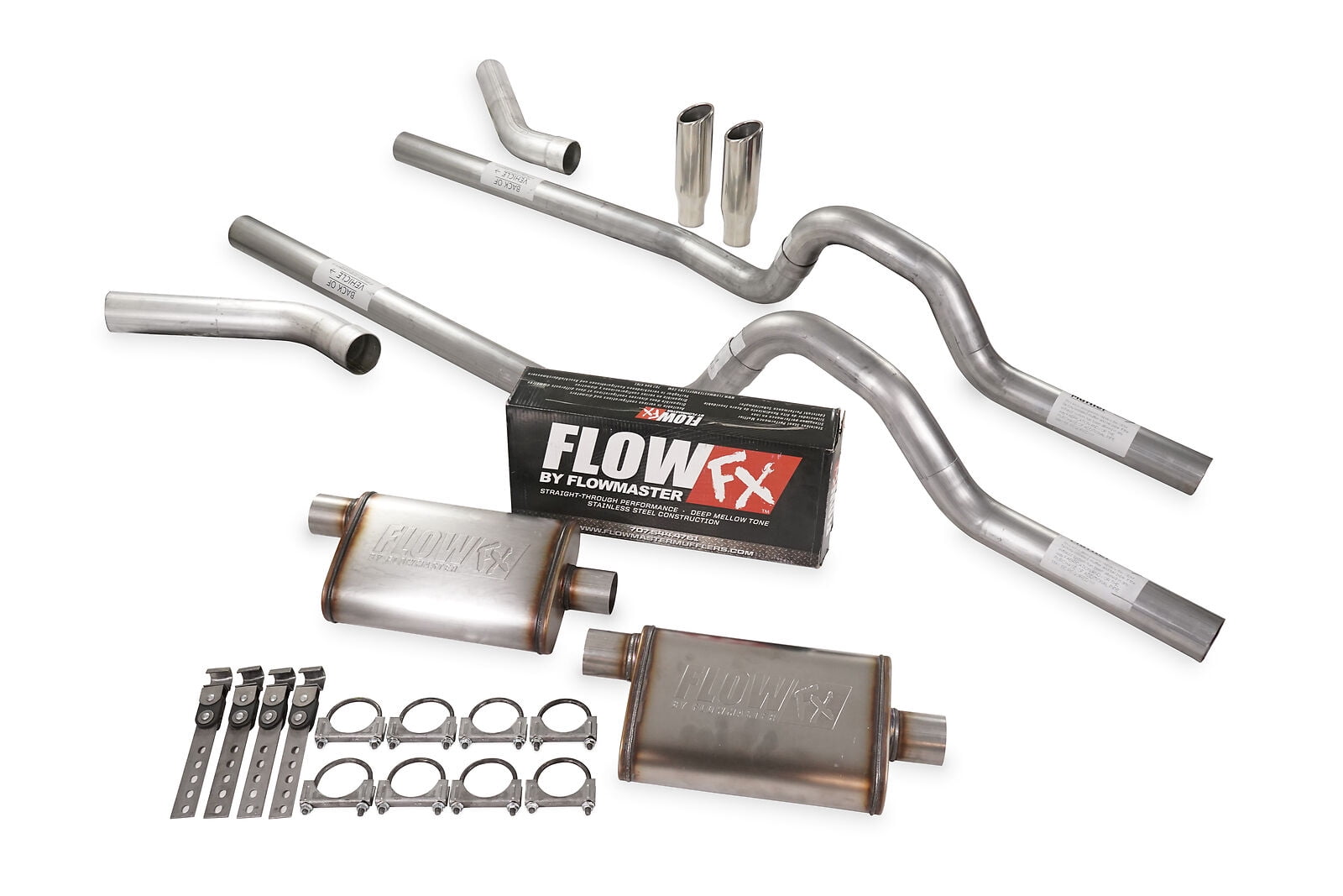 Dual Exhaust Kit 2.5" Flowmaster Flow FX Corner Exit RC Tips 80-86 Ford ...