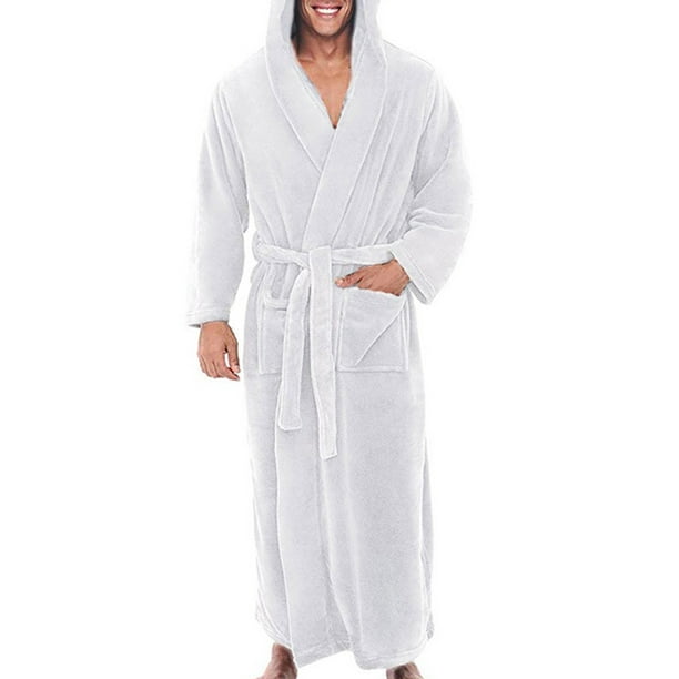 Grianlook Mens Dressing Gown Solid Color Wrap Robe Long Sleeve Bath ...