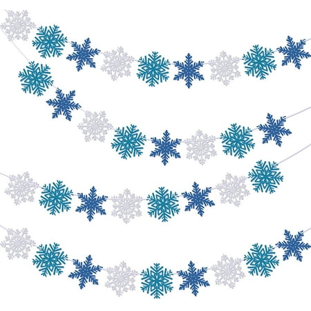 8 Pieces Snowflake Banners Glittery Blue White Snowflake Garland ...