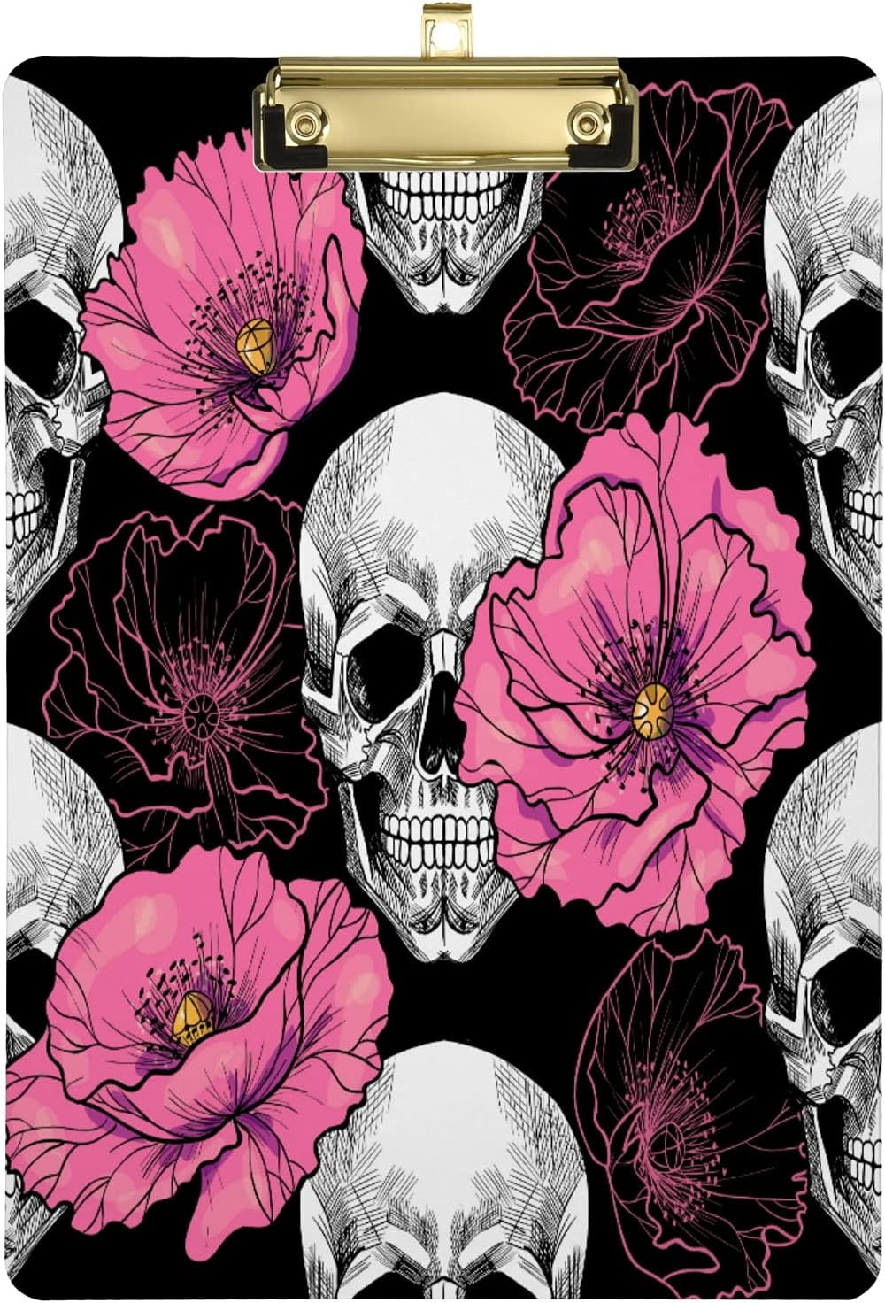 FMSHPON Skull Poppy Flower Pink Clipboard Hardboard Wood Nursing Clip ...