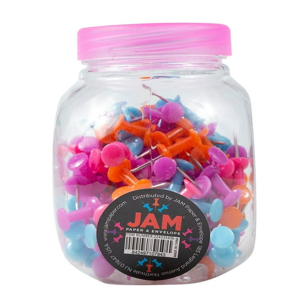 JAM Paper Colorful Push Pins Jar, Assorted Colors, 150 Per Pack ...