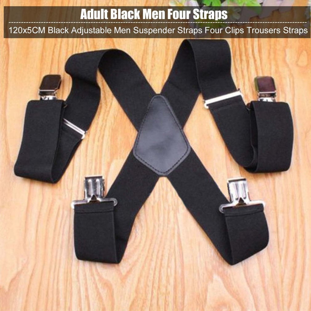 OUTAD 120x5CM Black Men Suspender Straps Four Clips Adults Extended ...
