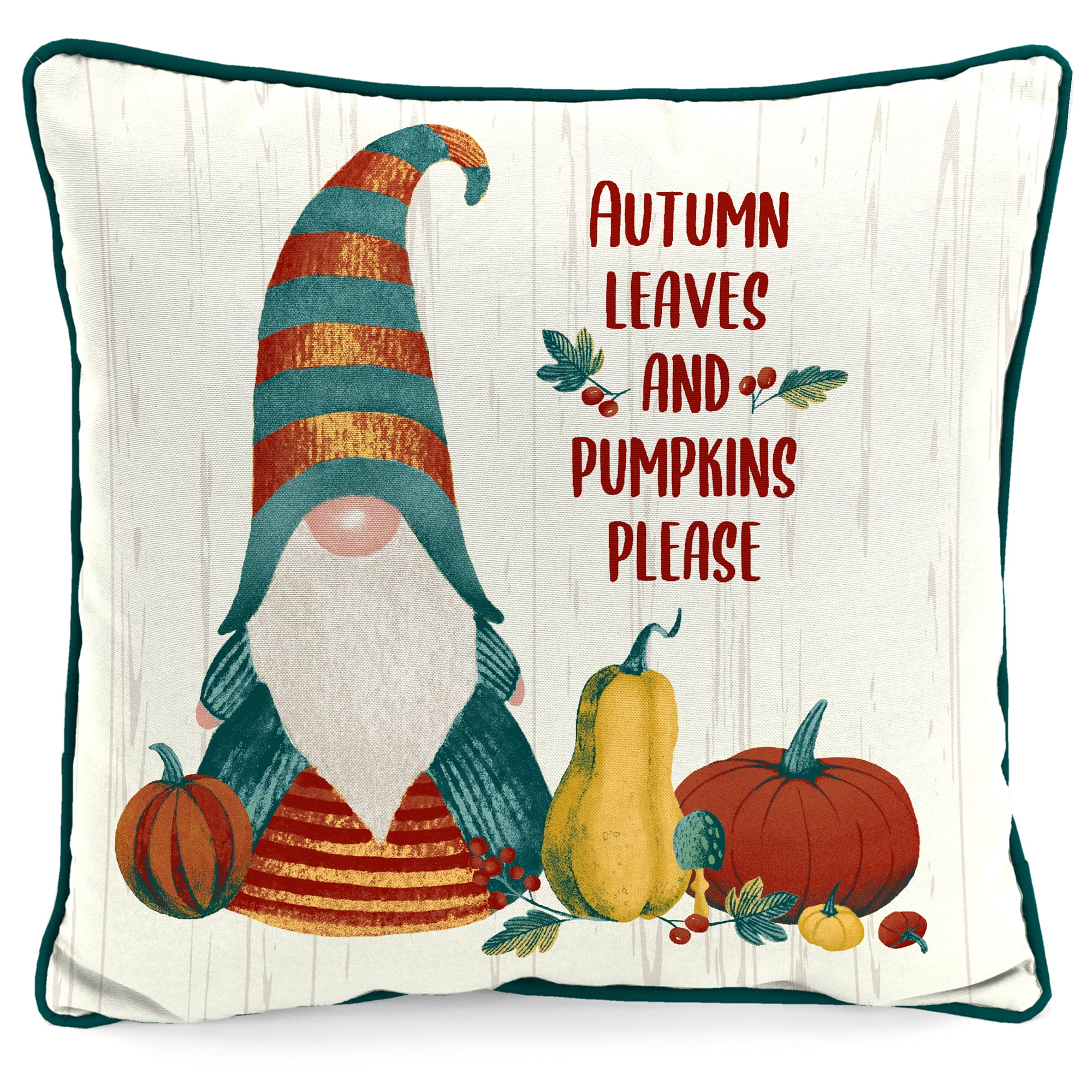 Mainstays Fall Leaves Gnome Reversible Outdoor Throw Pillow, 16", Cream ...
