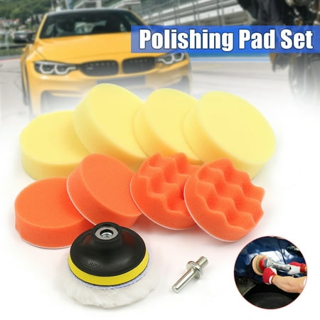 10PCS 3" Polishing Pad + Hand Buffer Set With Drill Adapter For Car ...