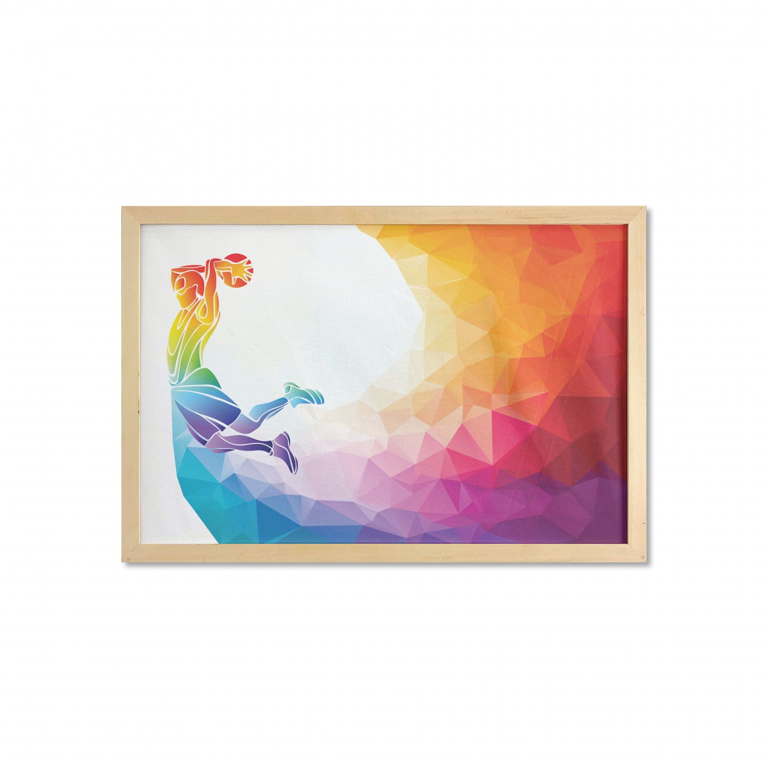 Basketball Wall Art with Frame, Rainbow Colored Vivid Theme a Player ...