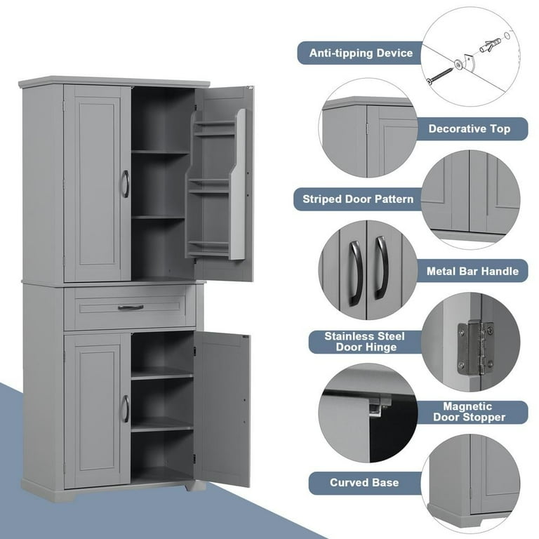 Multiple Storage Space 30 in. W x 15.7 in. D x 72 in. H Gray Linen Cabinet with Doors and Drawer Adjustable Shelf Walmart