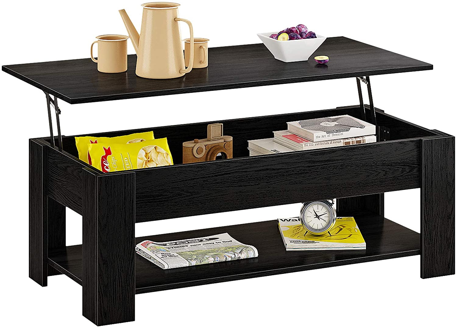 HOMEFORT Lift Top Coffee Table, Wood Cocktail Table with Hidden ...