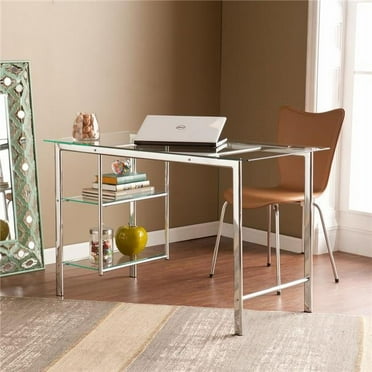 Statham Glass Top Adjustable Writing Desk Clear and Chrome - Walmart.com