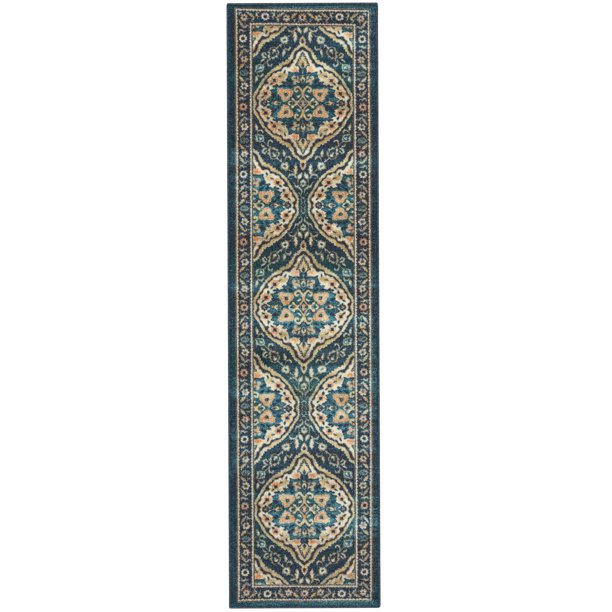 Mainstays Traditional Persian Teal Print Indoor Hallway Runner Rug, 2 ...