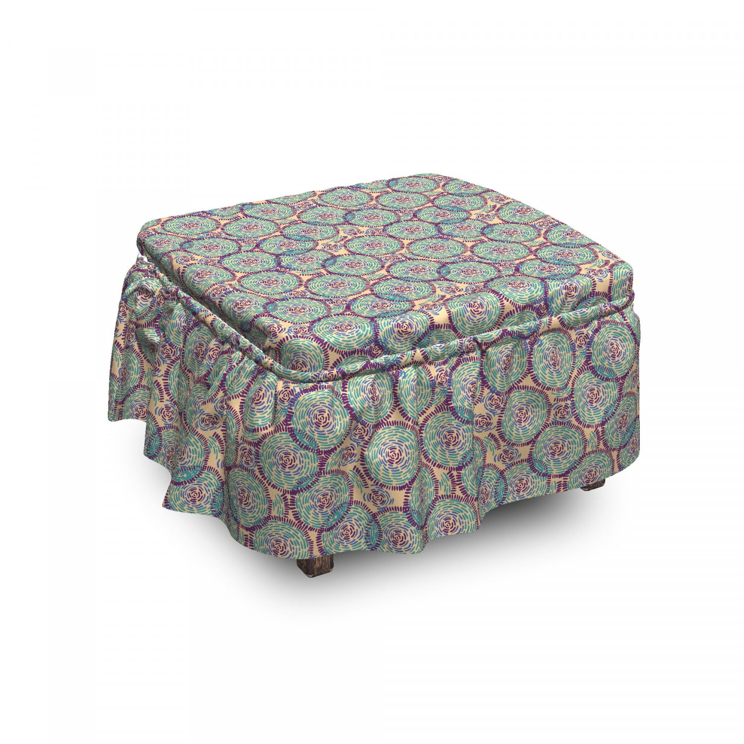African Ottoman Cover, Bohemian Circles Groovy, 2 Piece Slipcover Set ...
