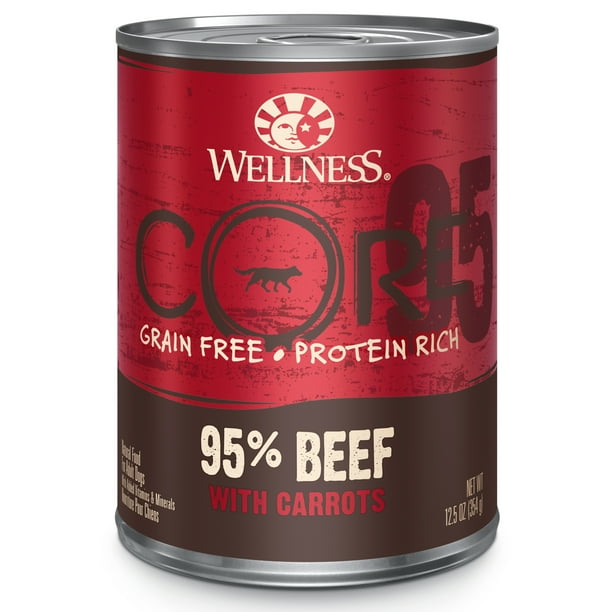 Wellness CORE 95% Natural Wet Grain Free Canned Dog Food, Beef ...